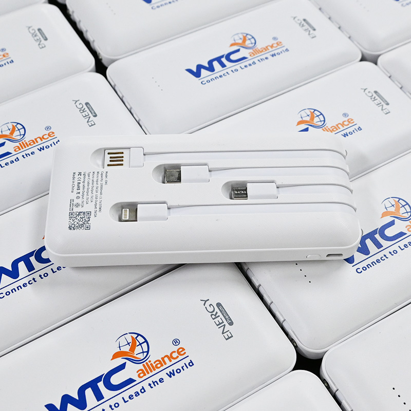 โรงงาน แบตสำรอง power bank | ผลงานพาวเวอร์แบงค์ สกรีนโลโก้ WTC alliance