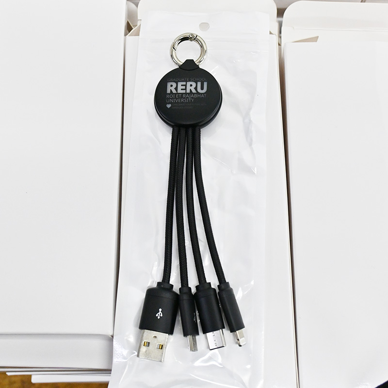 โรงงาน แบตสำรอง power bank | ผลงานสายชาร์จ USB สกรีนโลโก้ RERU